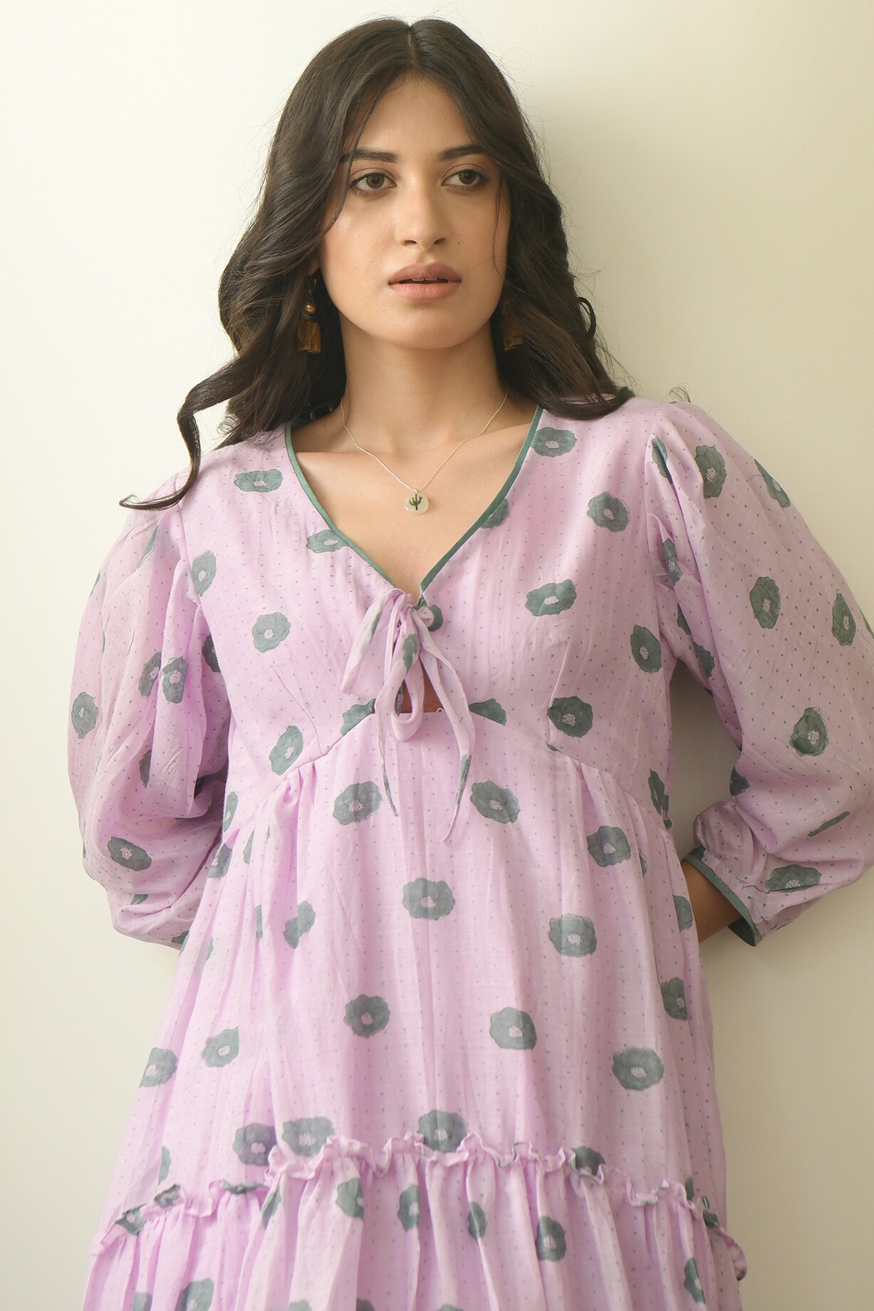 Lavender Block Printed Tiered Dress by TARO at Pernia's Pop Up Shop 2025