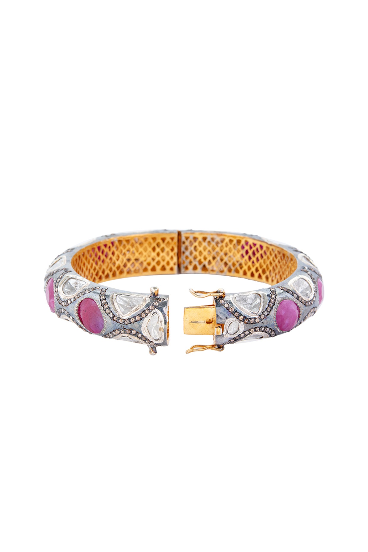 Two-Tone Finish Ruby & Uncut Diamond Bangle In Sterling Silver by The ...