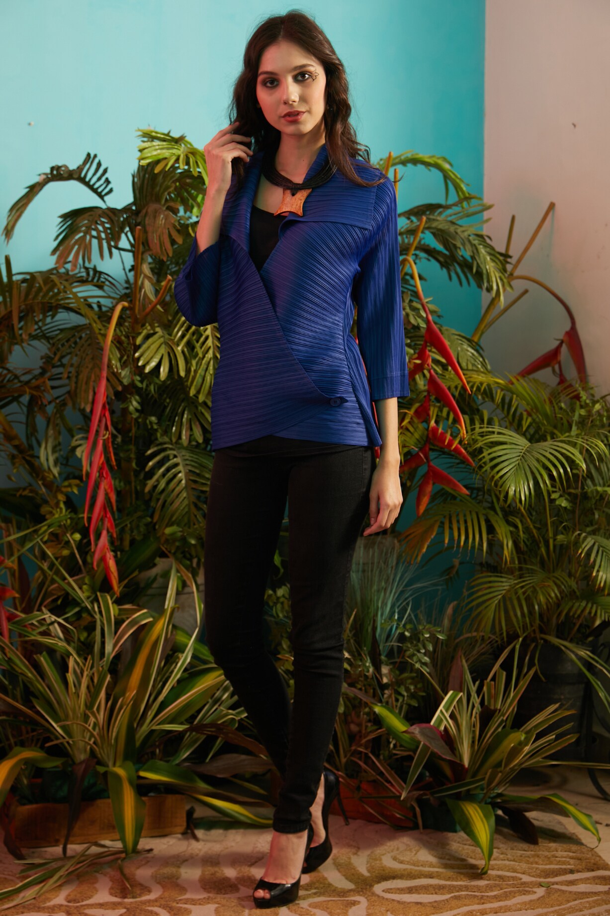 Blue Pleated Criss-Cross Top Design by Tasuvure at Pernia's Pop Up Shop ...