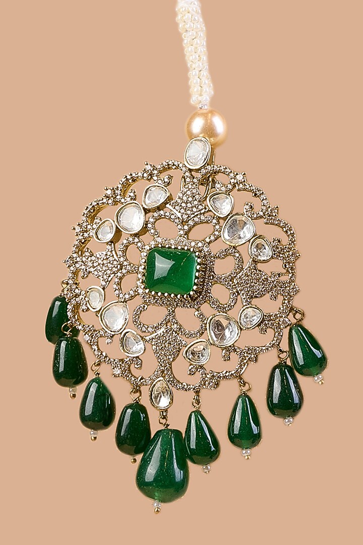 Dark Green Beaded Sarpech by TASVA at Pernia's Pop Up Shop 2026