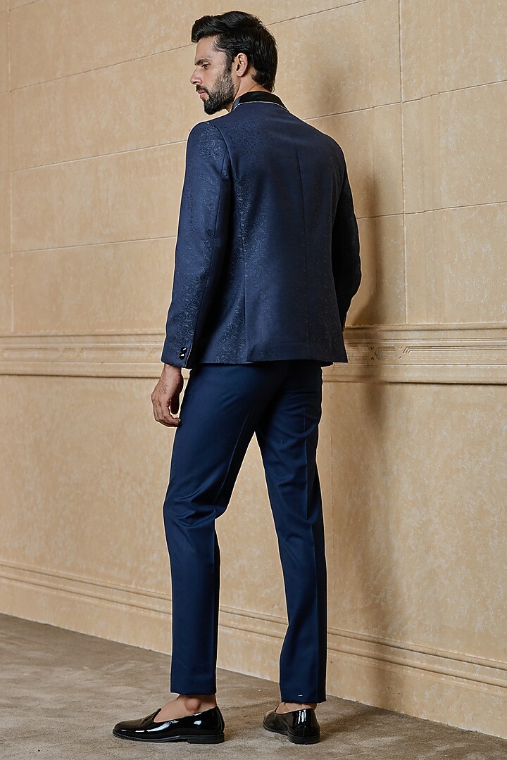 Navy Blue Jacquard Dinner Jacket Set Design by TASVA at Pernia's Pop Up ...