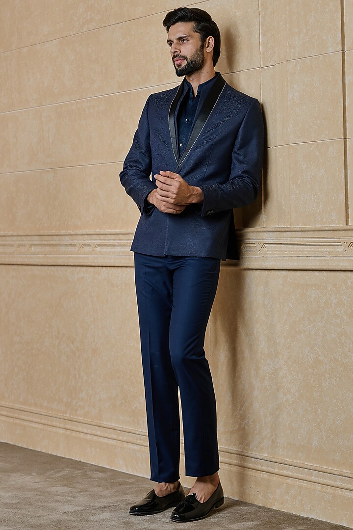 Navy Blue Jacquard Dinner Jacket Set Design by TASVA at Pernia's Pop Up ...