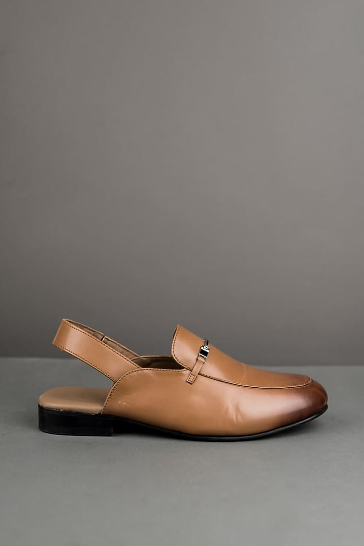 Tan Leather Slingback Loafers by TASVA at Pernia's Pop Up Shop 2026