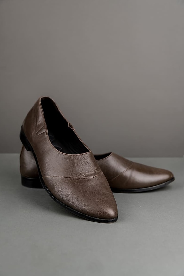 Chocolate Brown Leather Shoes by TASVA at Pernia's Pop Up Shop 2024