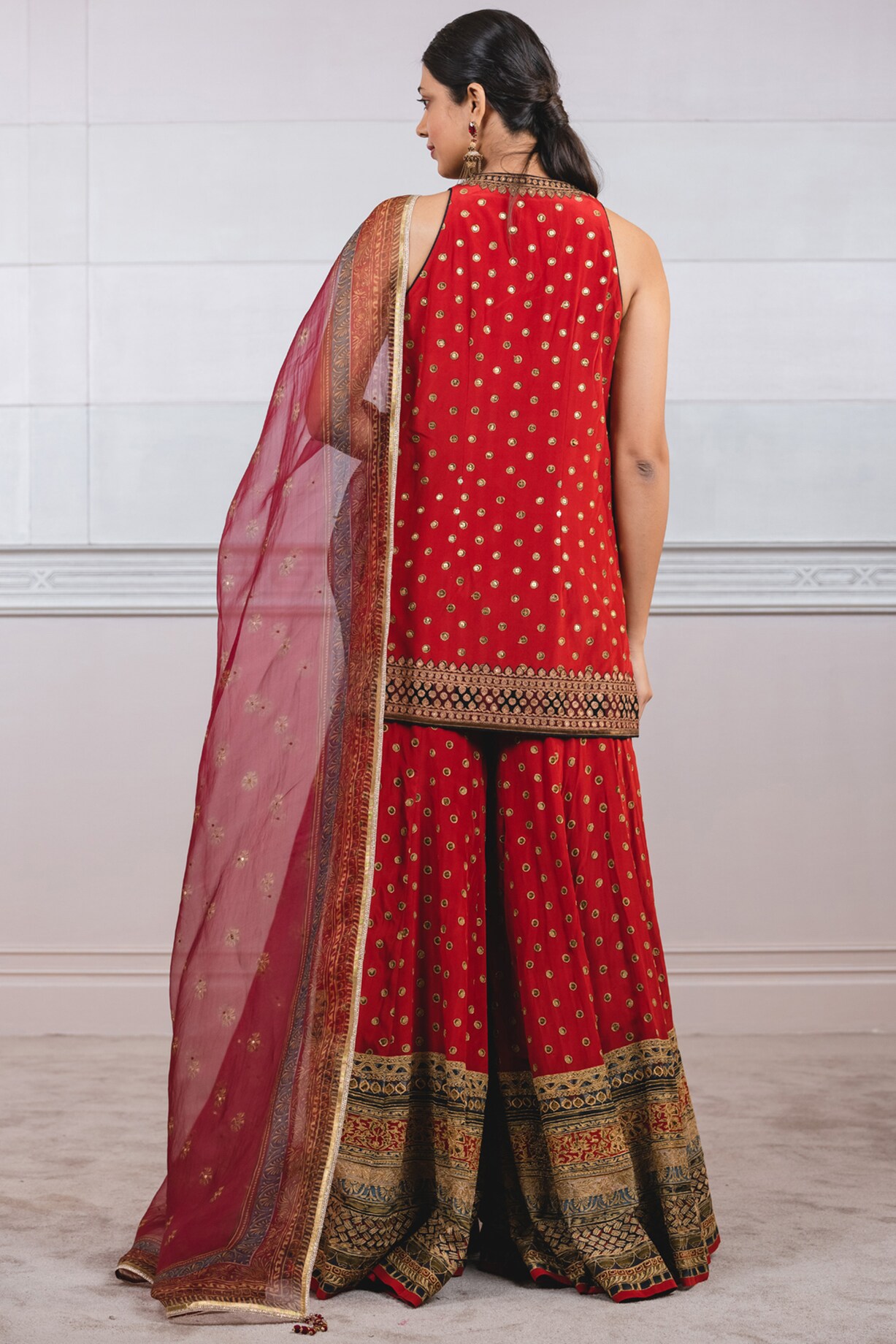 Red Printed & Embroidered Sharara Set Design by Tarun Tahiliani at ...
