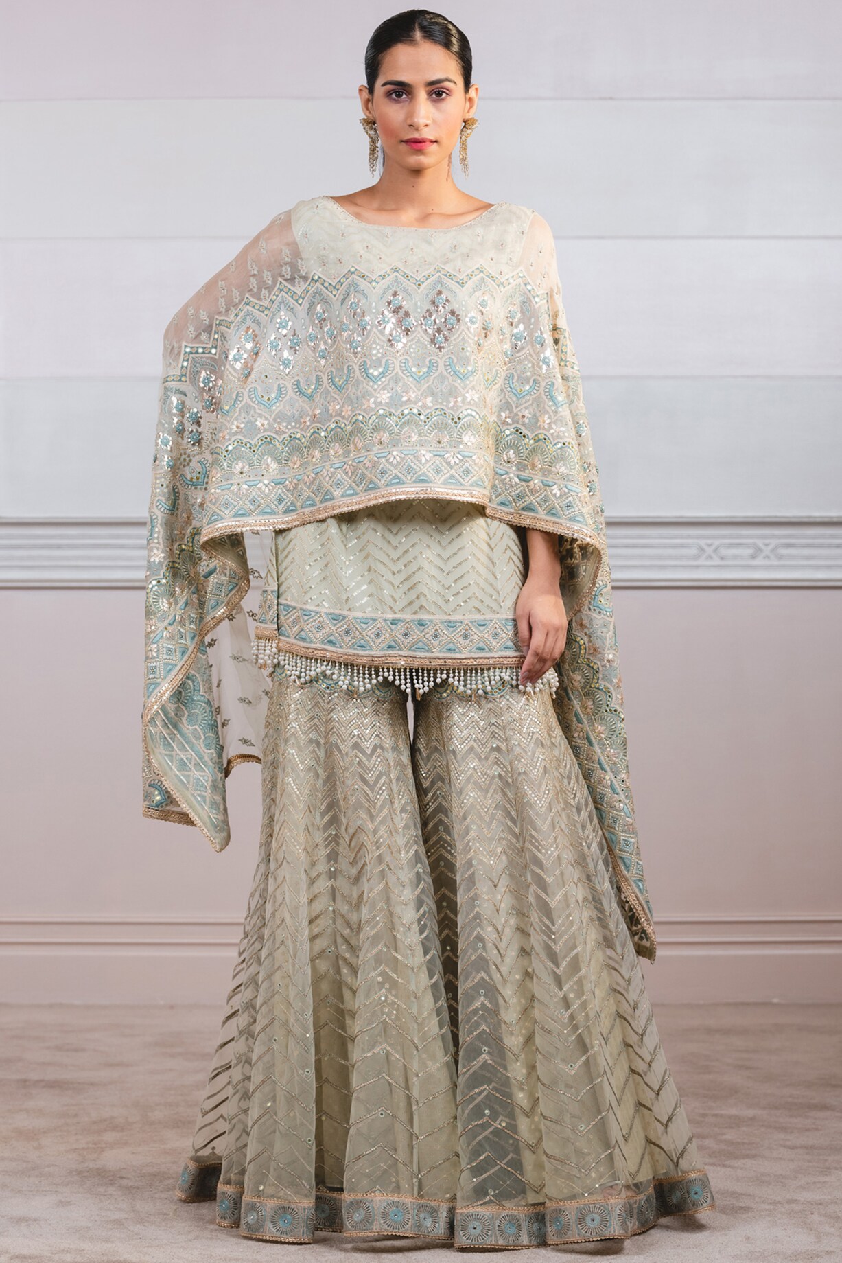 Mint Aari Embroidered Kalidar Sharara Set by Tarun Tahiliani at Pernia ...