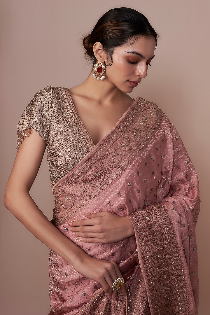 Old Rose Brocade Saree Set by Tarun Tahiliani at Pernia's Pop Up Shop 2026
