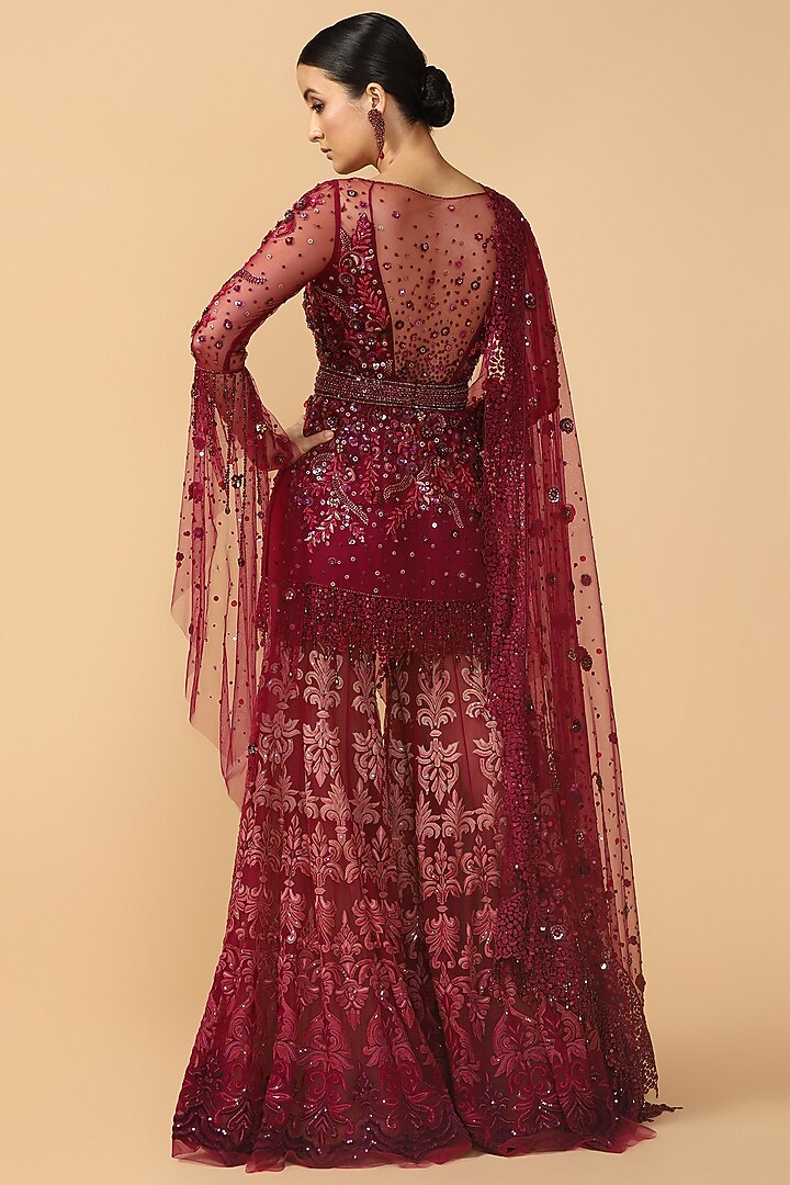 Wine Embroidered Kalidar Sharara Set by Tarun Tahiliani at Pernia's Pop ...