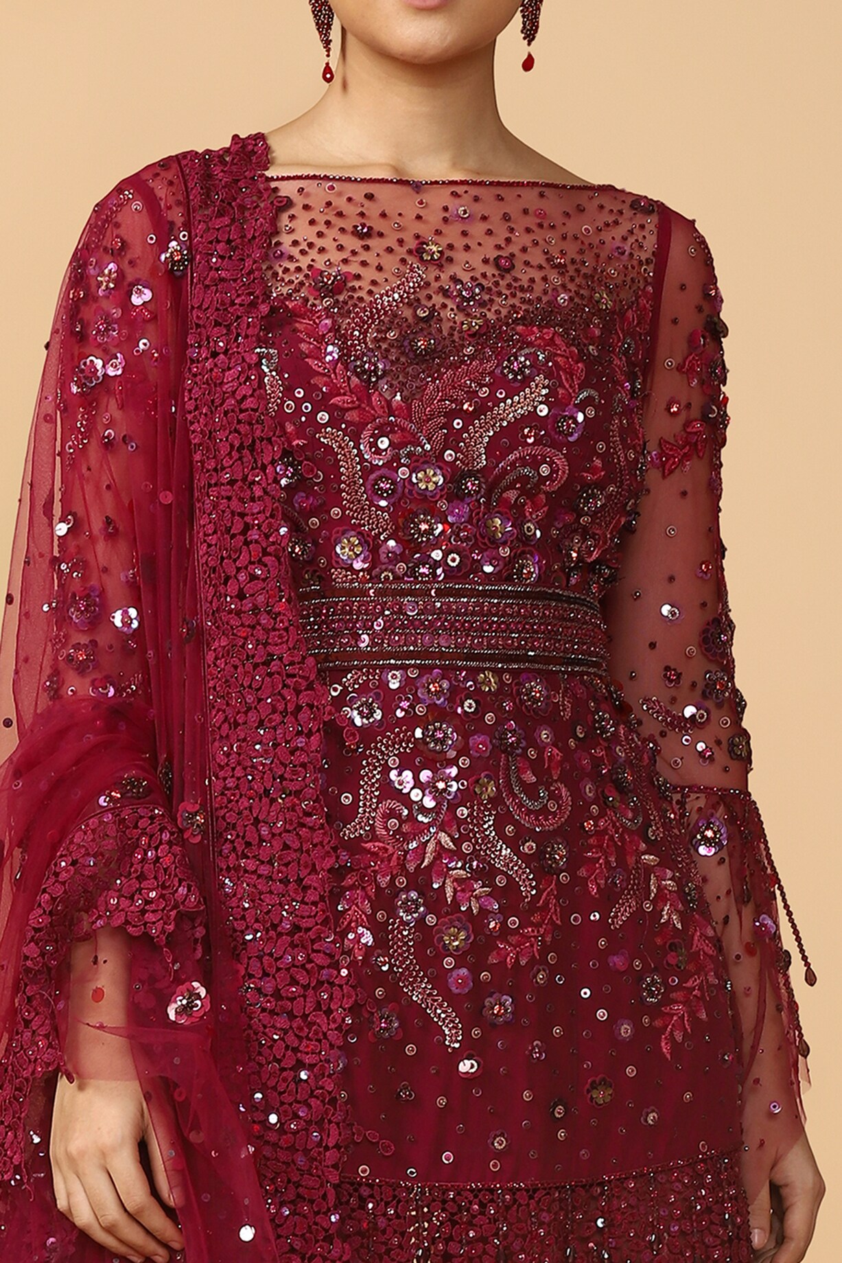 Wine Embroidered Kalidar Sharara Set by Tarun Tahiliani at Pernia's Pop ...