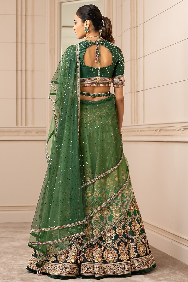 Mehendi Green Shaded Printed & Embroidered Lehenga Set Design by Tarun ...