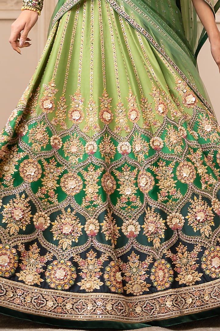 Mehendi Green Shaded Printed & Embroidered Lehenga Set Design by Tarun ...