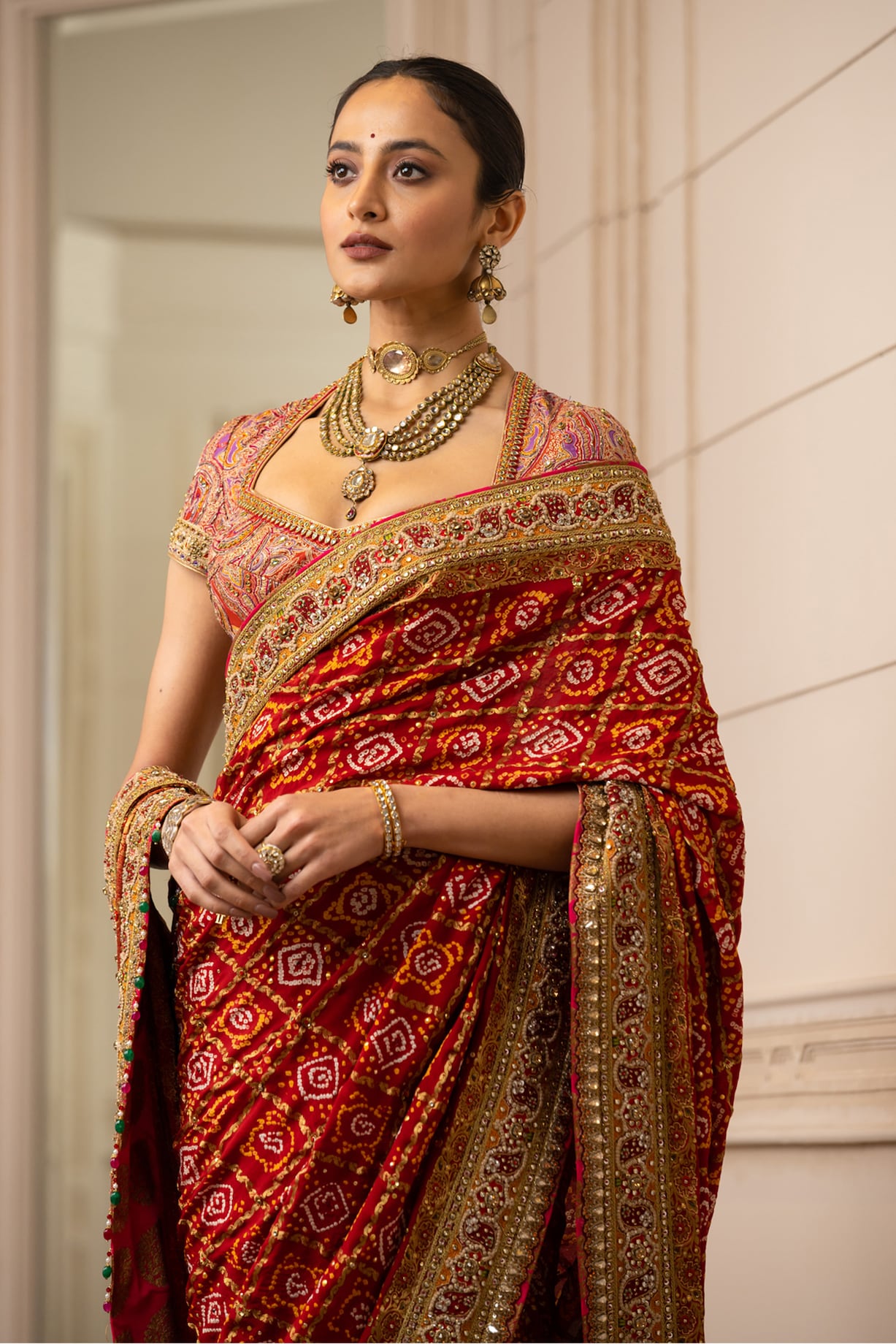 Red Handloom Embroidered Gharchola Saree Set by Tarun Tahiliani at ...