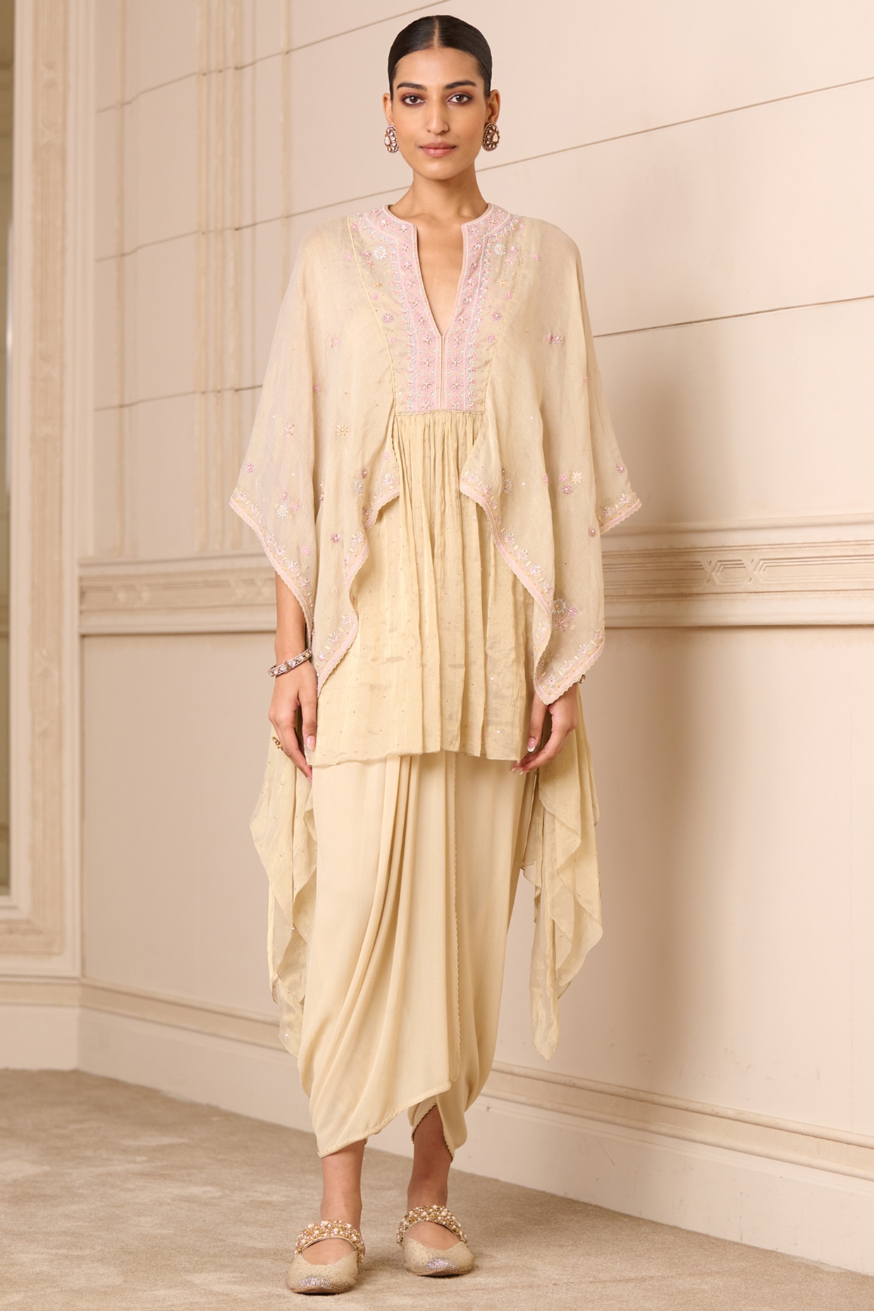 Beige Zari Tissue Embroidered Tunic Set by Tarun Tahiliani at Pernia's ...