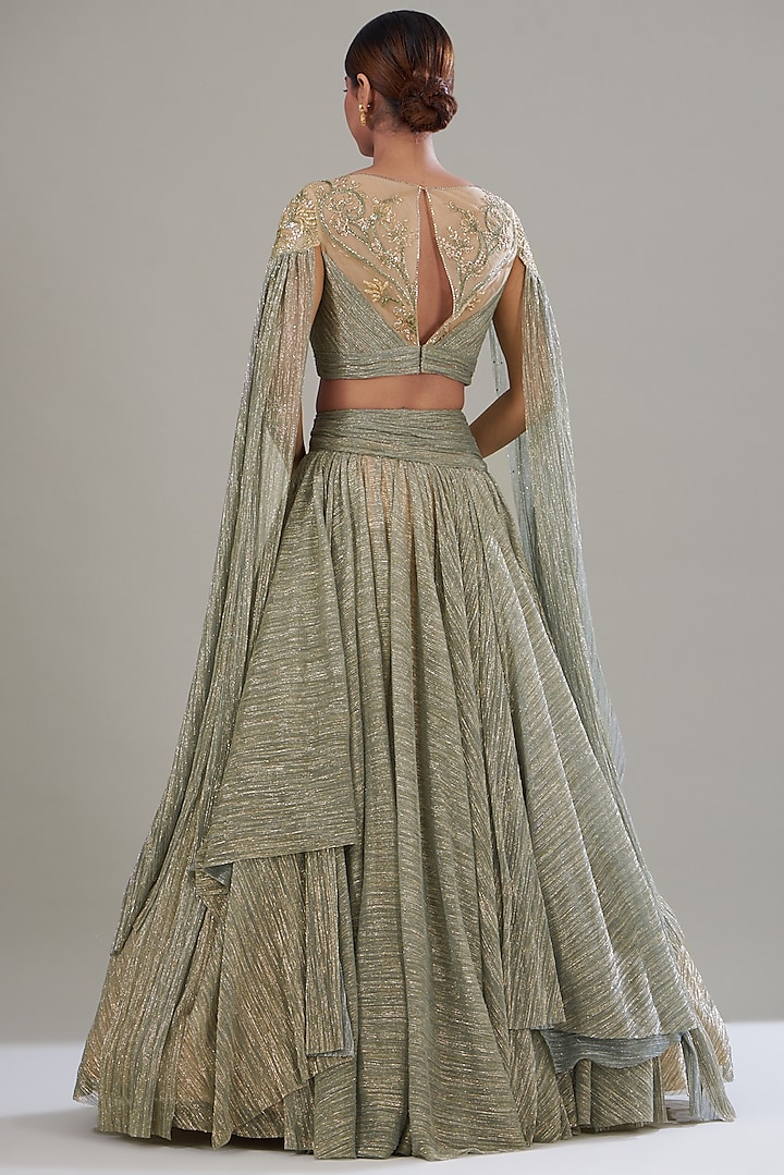 Silver Crinkle Net Lehenga Set Design by Tarun Tahiliani at Pernia's ...