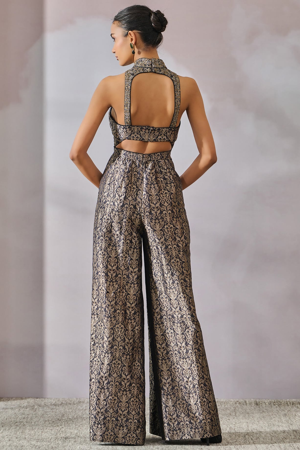Black & Silver Brocade Embellished Jumpsuit by Tarun Tahiliani at ...