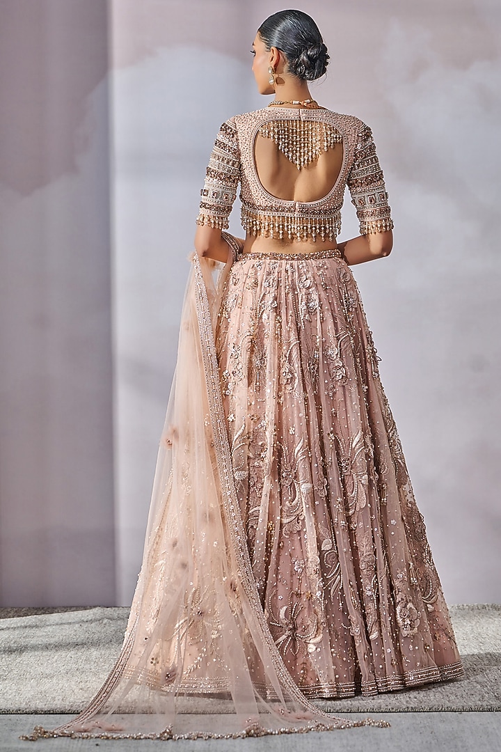English Rose Pink Sequins Embroidered Bridal Lehenga Set by Tarun ...