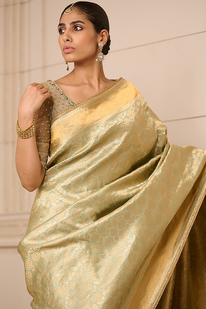 Jade Handwoven Brocade Embroidered Saree Set by Tarun Tahiliani at Pernia's Pop Up Shop 2025