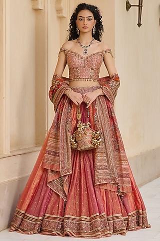 Pink Crinkle Tissue Embellished Bridal Lehenga Set by Tarun Tahiliani ...