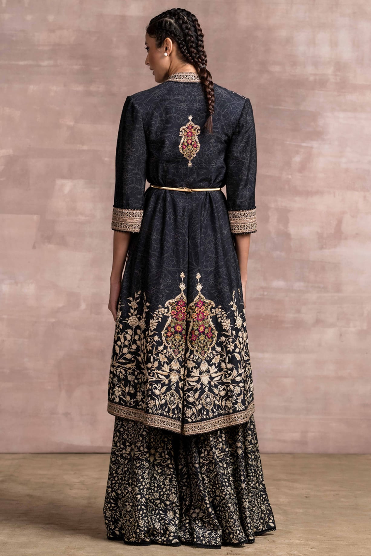 Black Kalidar Sharara Set With Printed Jacket by Tarun Tahiliani at ...