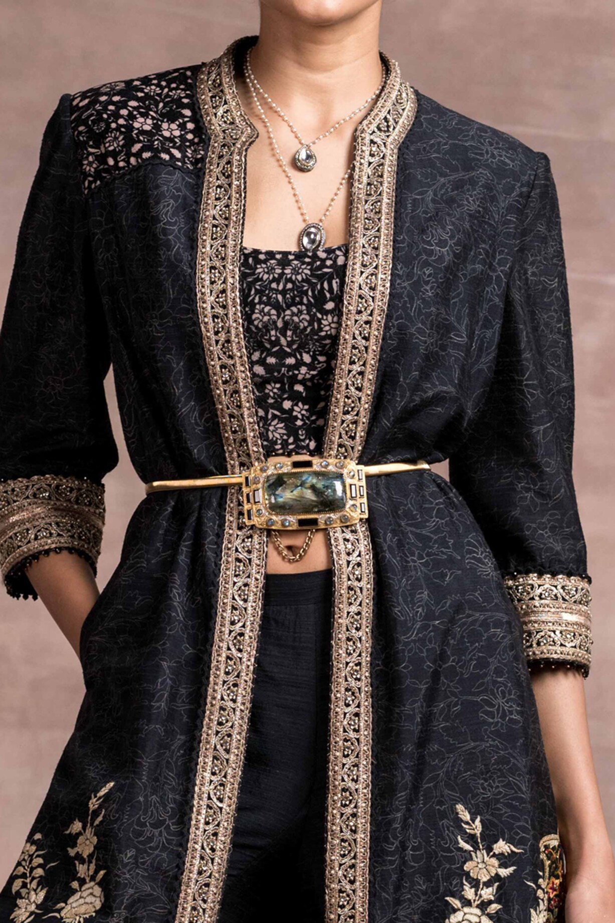 Black Kalidar Sharara Set With Printed Jacket by Tarun Tahiliani at ...
