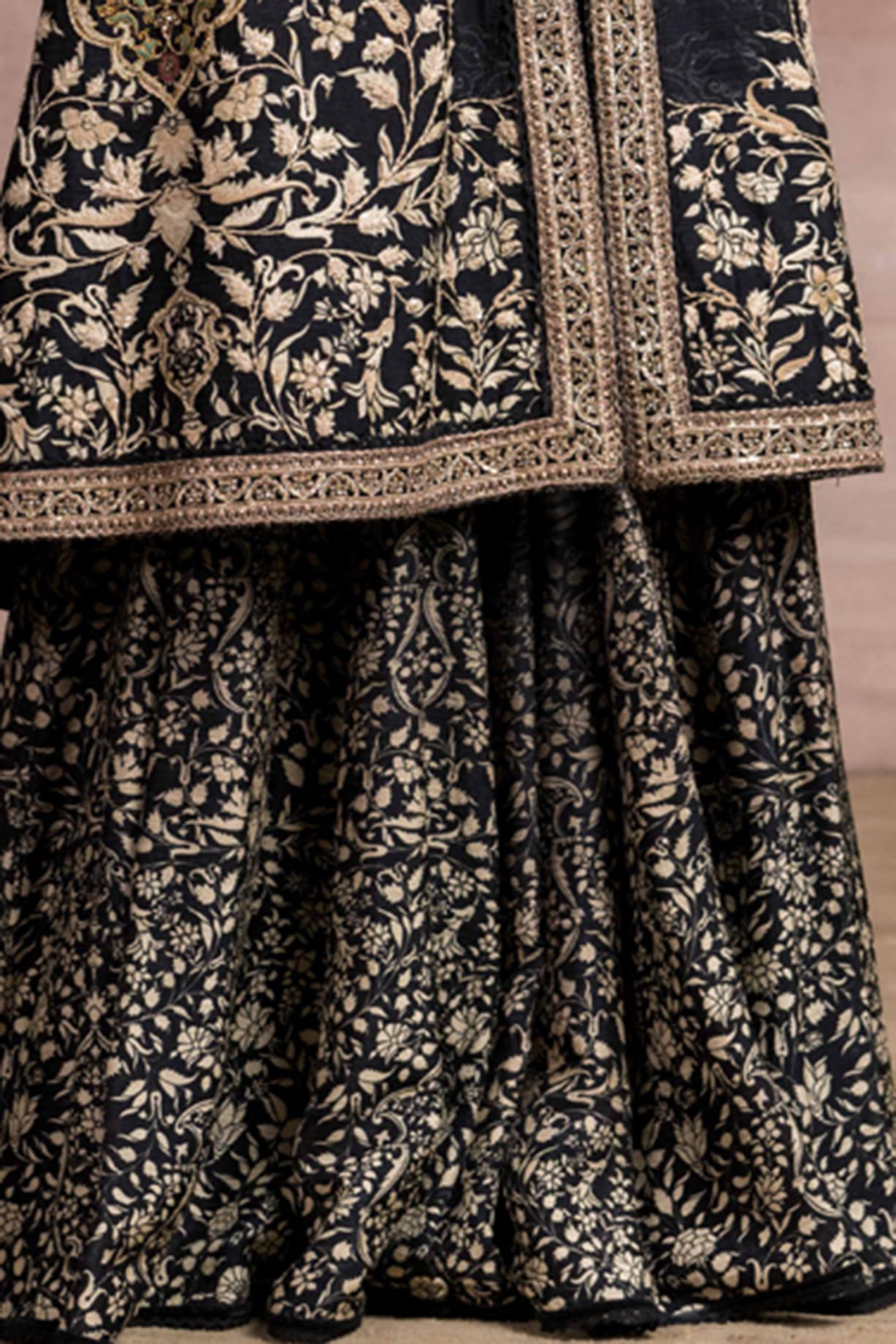 Black Kalidar Sharara Set With Printed Jacket by Tarun Tahiliani at ...