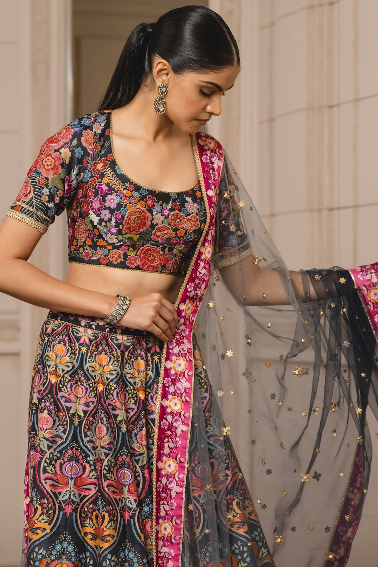 Multi-Colored Floral Printed Wedding Lehenga Set by Tarun Tahiliani at ...