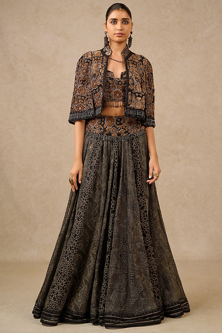 Black Tulle Embroidered Jacket Lehenga Set Design by Tarun Tahiliani at ...