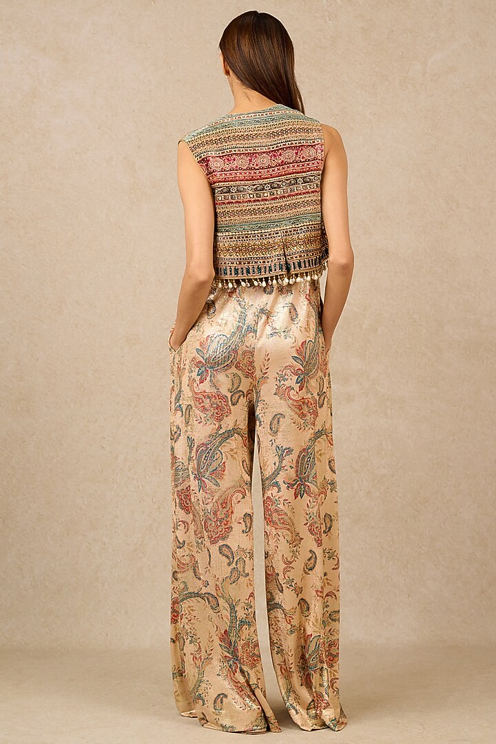 Multi-Colored Velvet Embroidered Gilet With Jumpsuit Design by Tarun ...