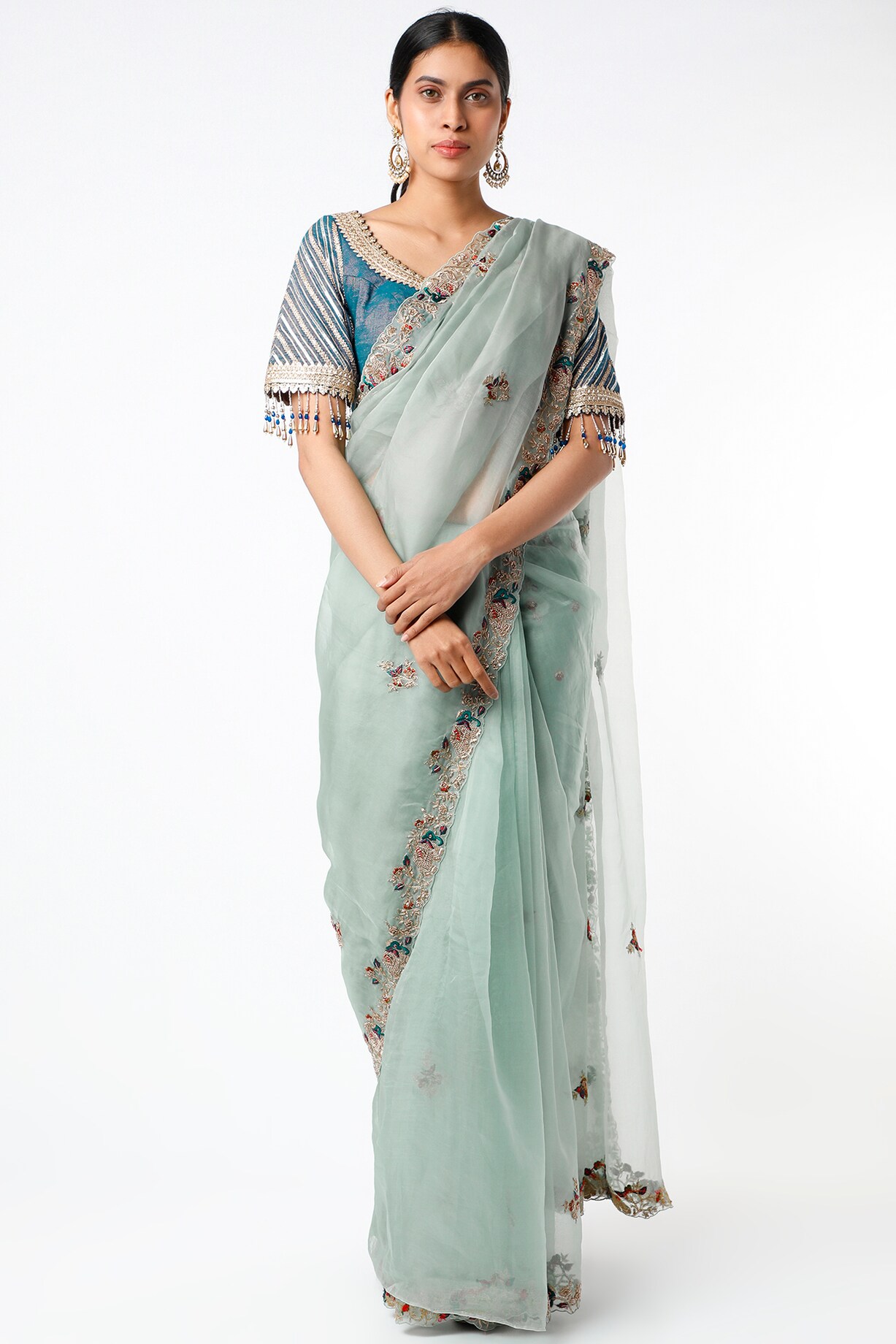 Powder Blue Embroidered Saree Set by TATWAMM Couture at Pernia's Pop Up ...