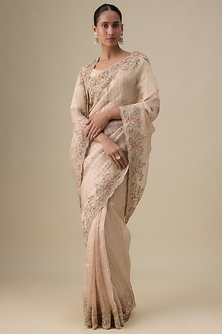 Off-White Tissue Handwork Wedding Saree by TATWAMM Couture at Pernia's ...
