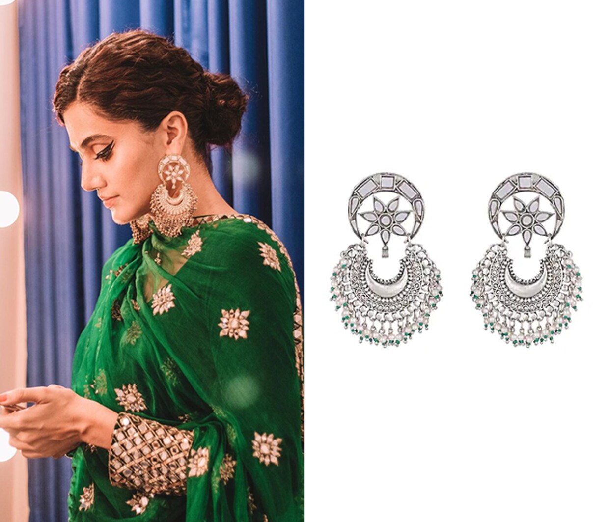 Antique Silver Finish Mirror Chandbali Earrings by Ritika Sachdeva at Pernia's Pop Up Shop 2025