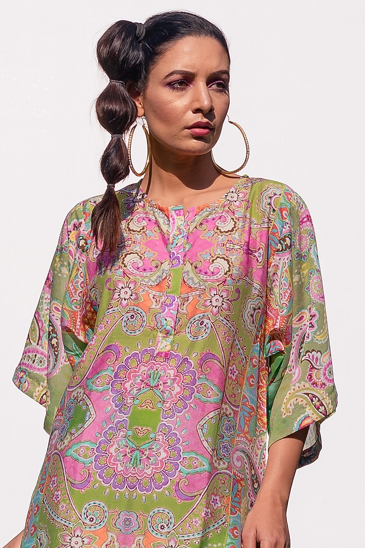 Blush Pink & Green Printed Kaftan Set Design by The Boozy Button at ...