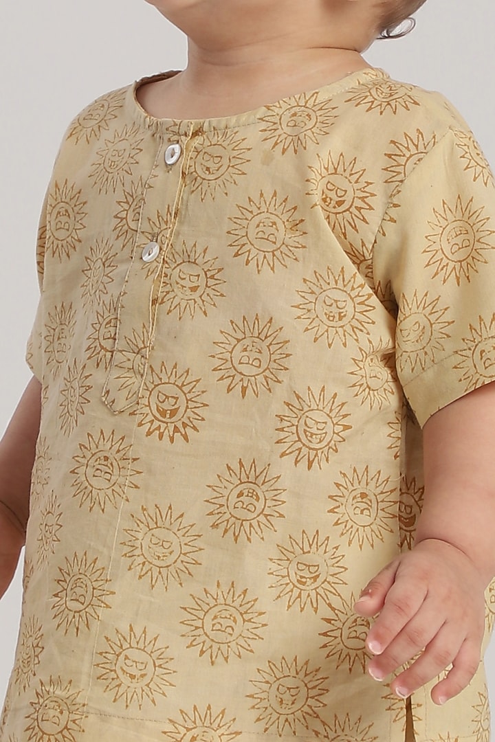 Mustard Cotton Hand-Block Printed Pant Set by The Baby Label at Pernia ...
