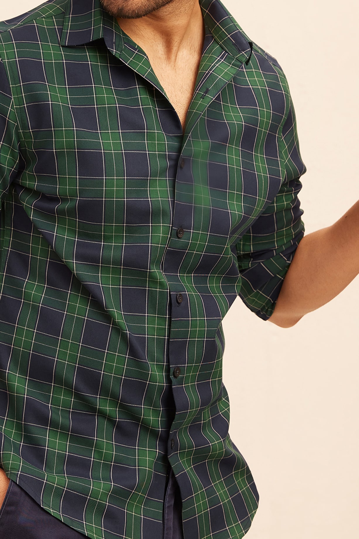Buy The Bleu Label Green Cotton Checkered Shirt at Pernia'sPopUpShopMen ...