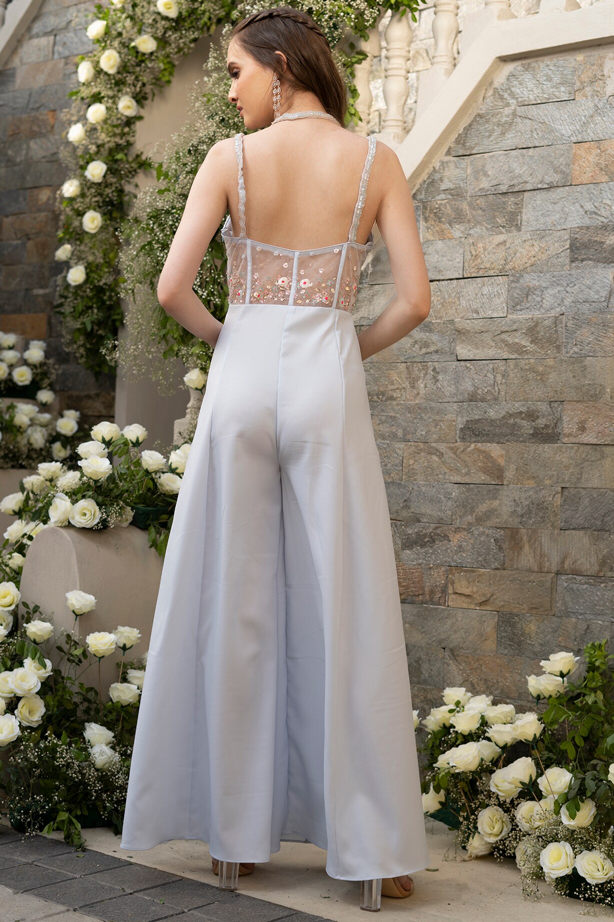 Powder Blue Hand Embroidered Jumpsuit by Tamaraa By Tahani at Pernia's ...