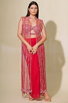 Hot Pink Net Jacket Set Design by Tamaraa By Tahani at Pernia's Pop Up ...