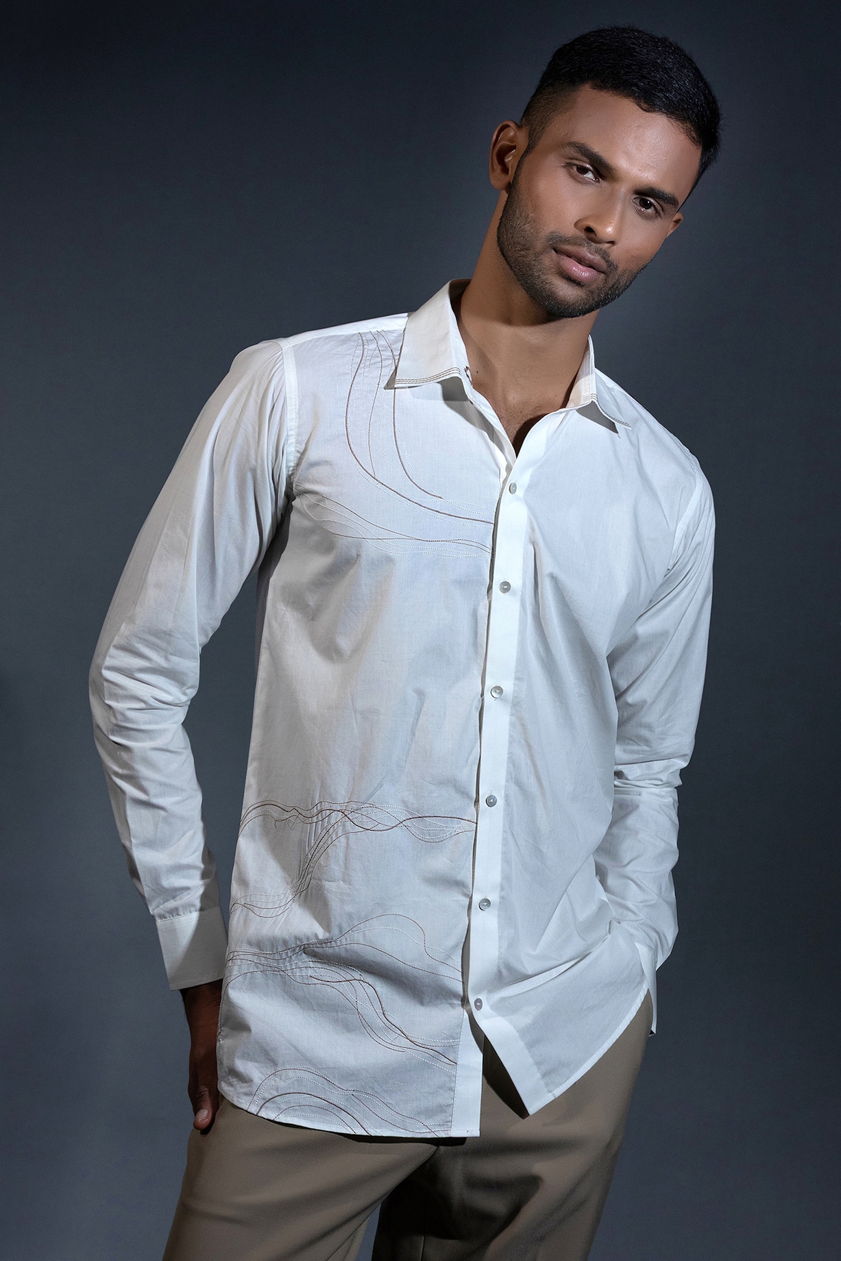 White Egyptian Giza Cotton Abstract Embroidered Summer Shirt by The ...