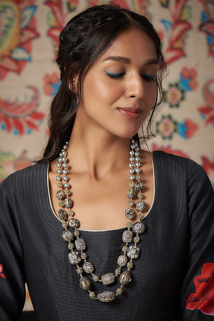 Two Tone Finish Semi Precious Stone Necklace by Tad Accessories at ...