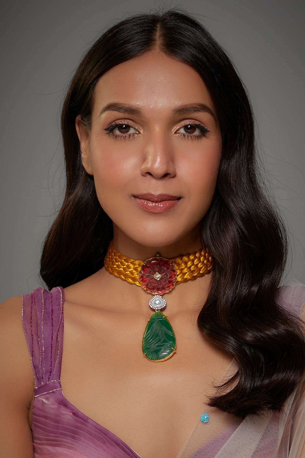 Gold Finish Red Carved Stone Choker Necklace by Tad Accessories at ...