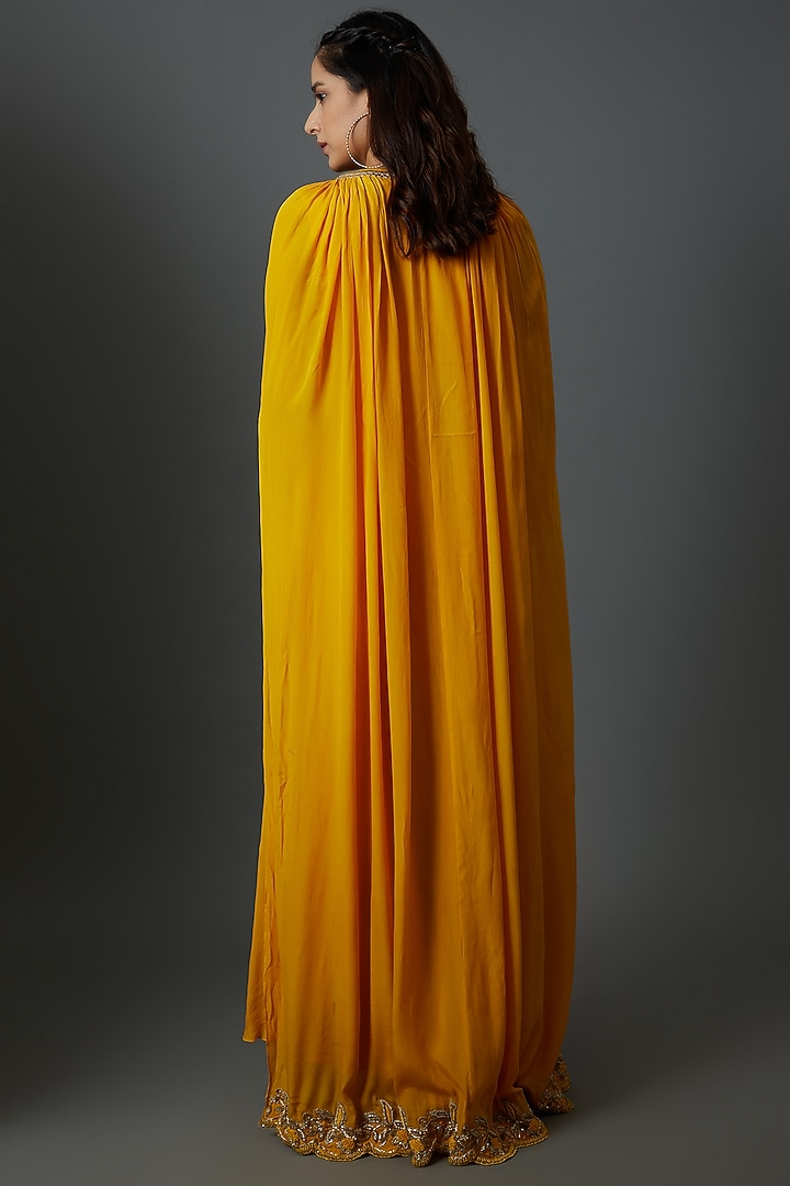 Yellow Crepe Hand Embroidered Layered Cape Set by 28 Threads at Pernia ...