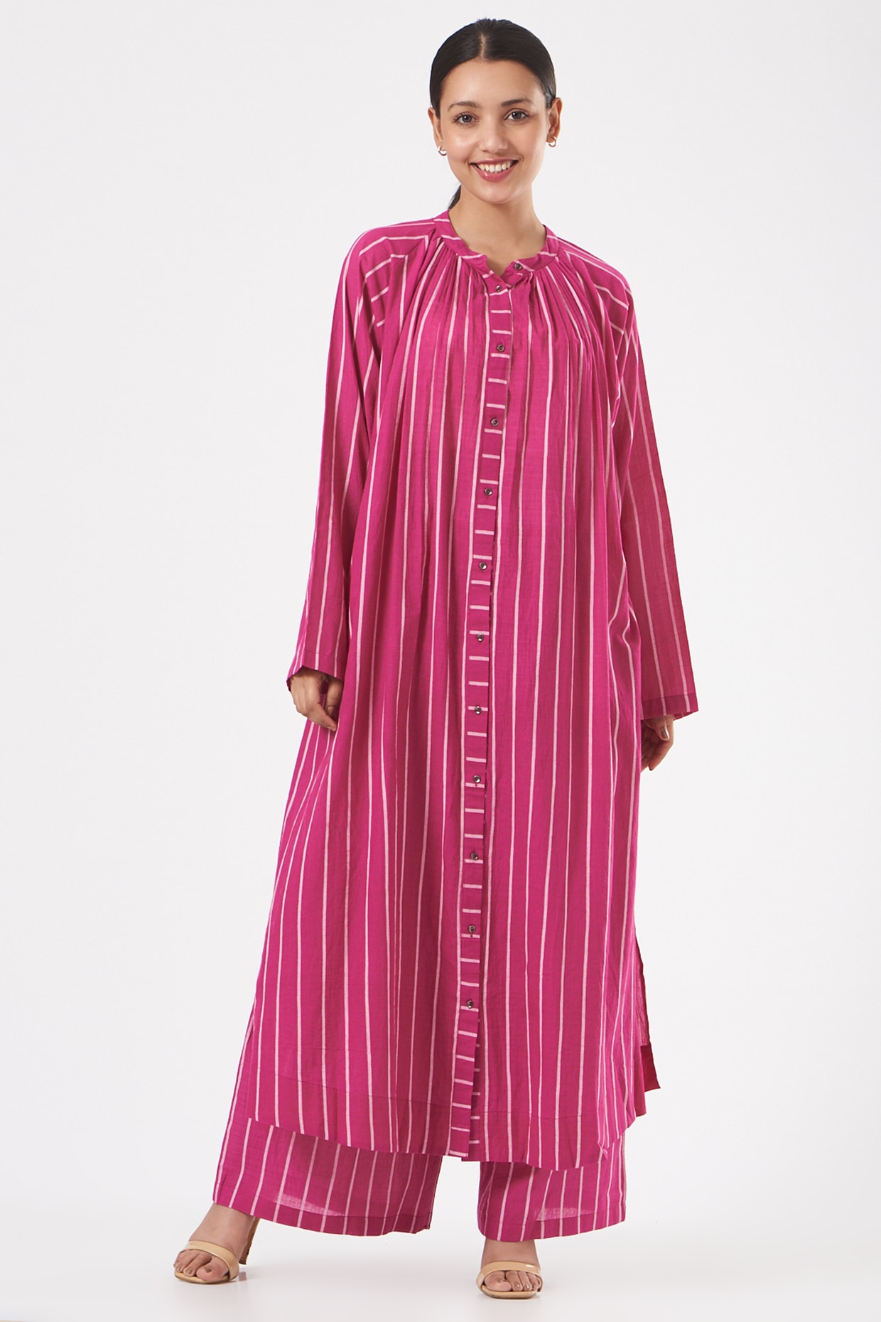 Fuchsia Striped Broad Pant Set by Three at Pernia's Pop Up Shop 2025