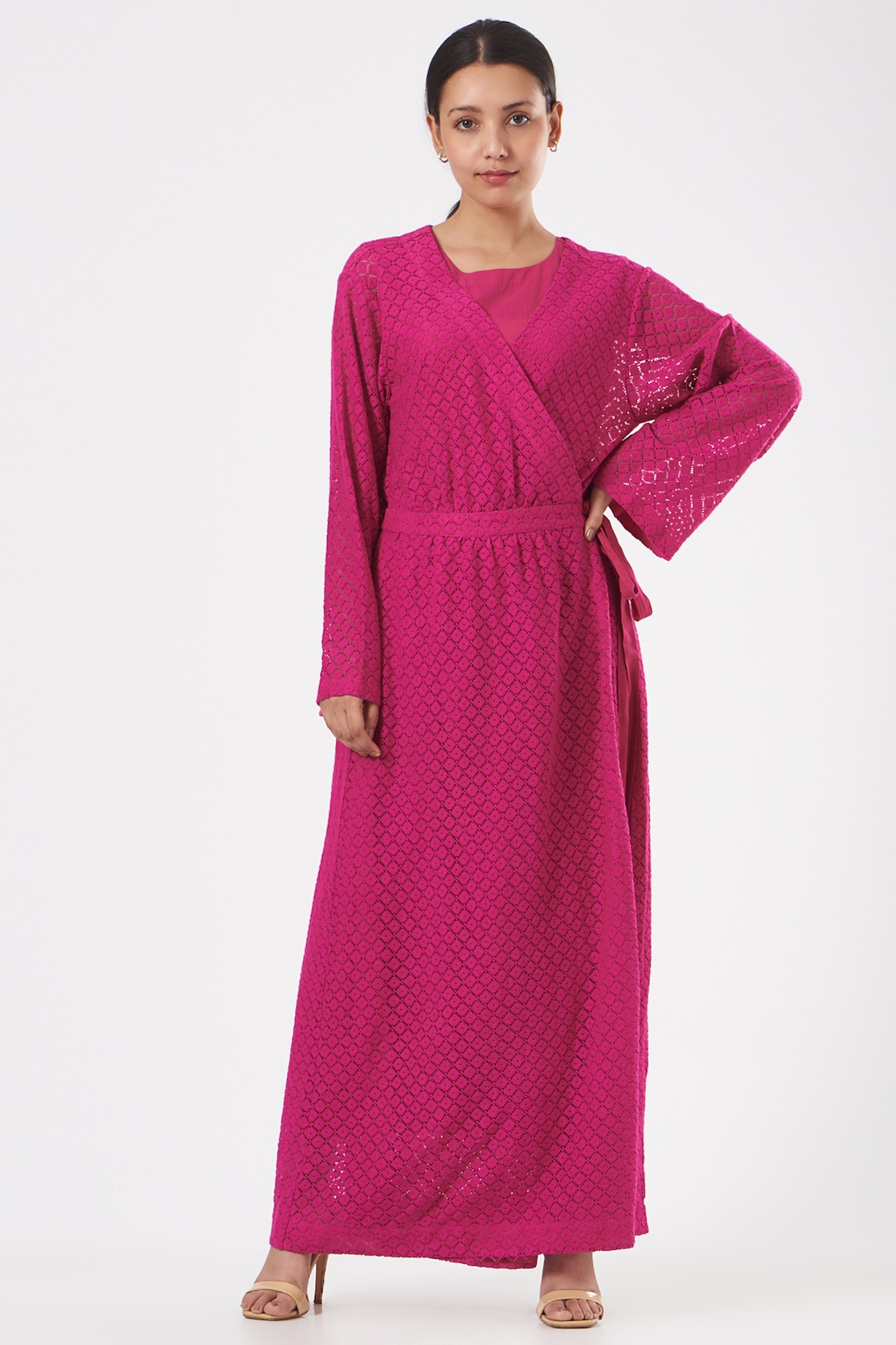 Fuchsia Lace Wrap Dress With Slip by Three at Pernia's Pop Up Shop 2026