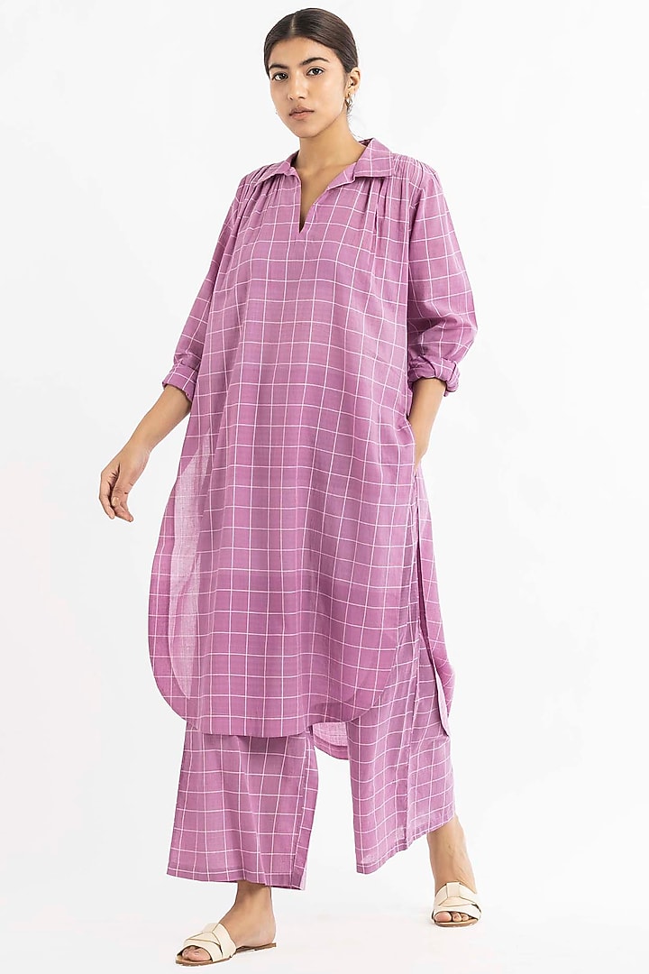 Mauve Handwoven Cotton Tunic Set by Three at Pernia's Pop Up Shop 2024