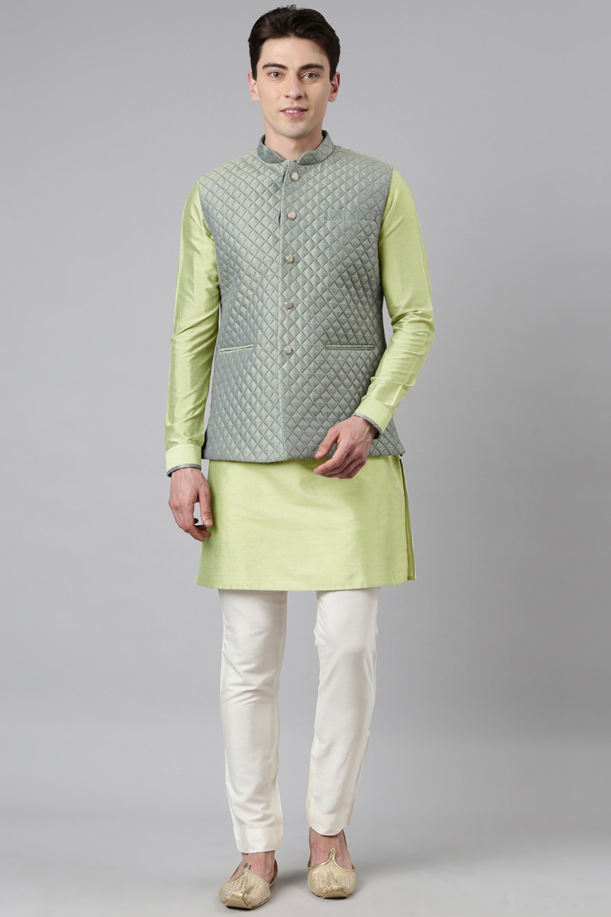 Blue Jacquard Bundi Jacket Set by The Ethnic Co at Pernia's Pop Up Shop ...