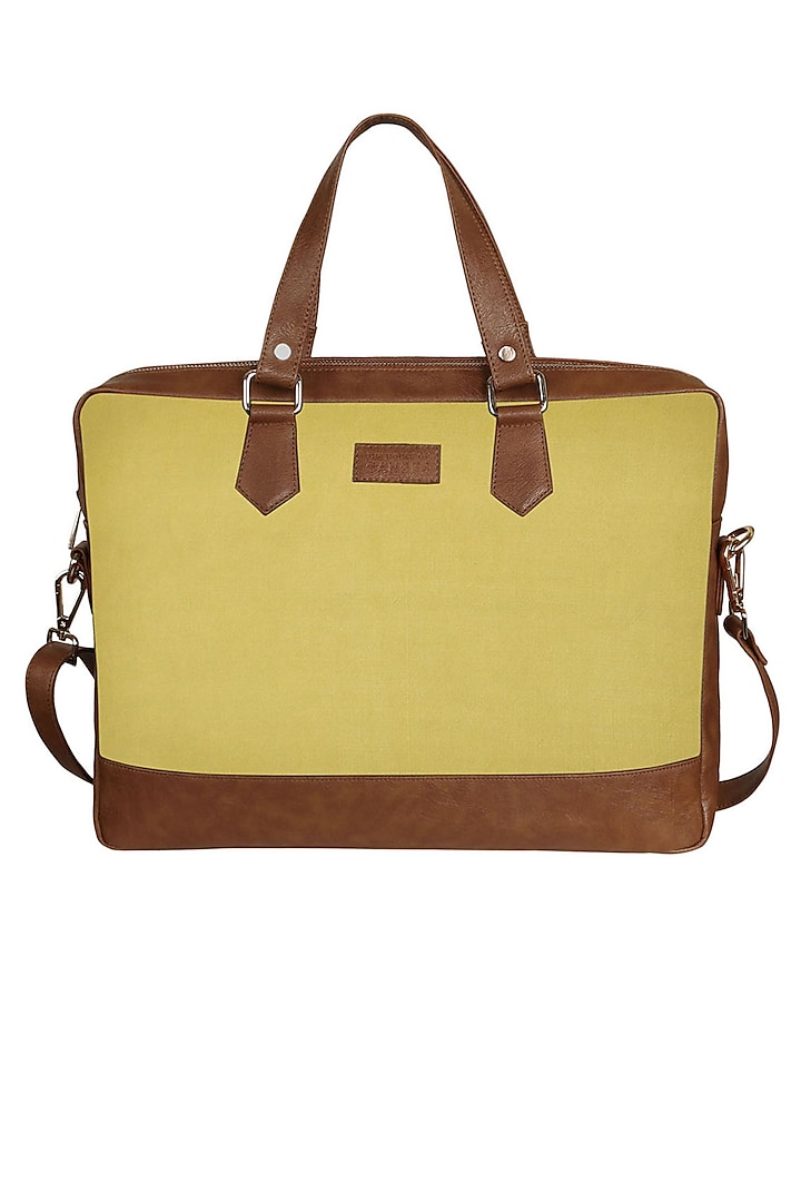 Light Yellow Vegan Leather Laptop Bag by The House Of Ganges Men at ...