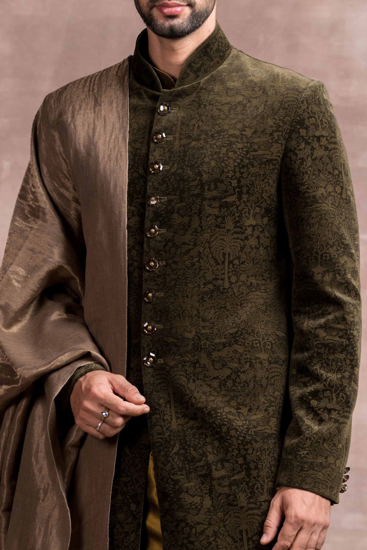 Emerald Green Cotton Velvet Groom Sherwani Set by Tarun Tahiliani Men ...