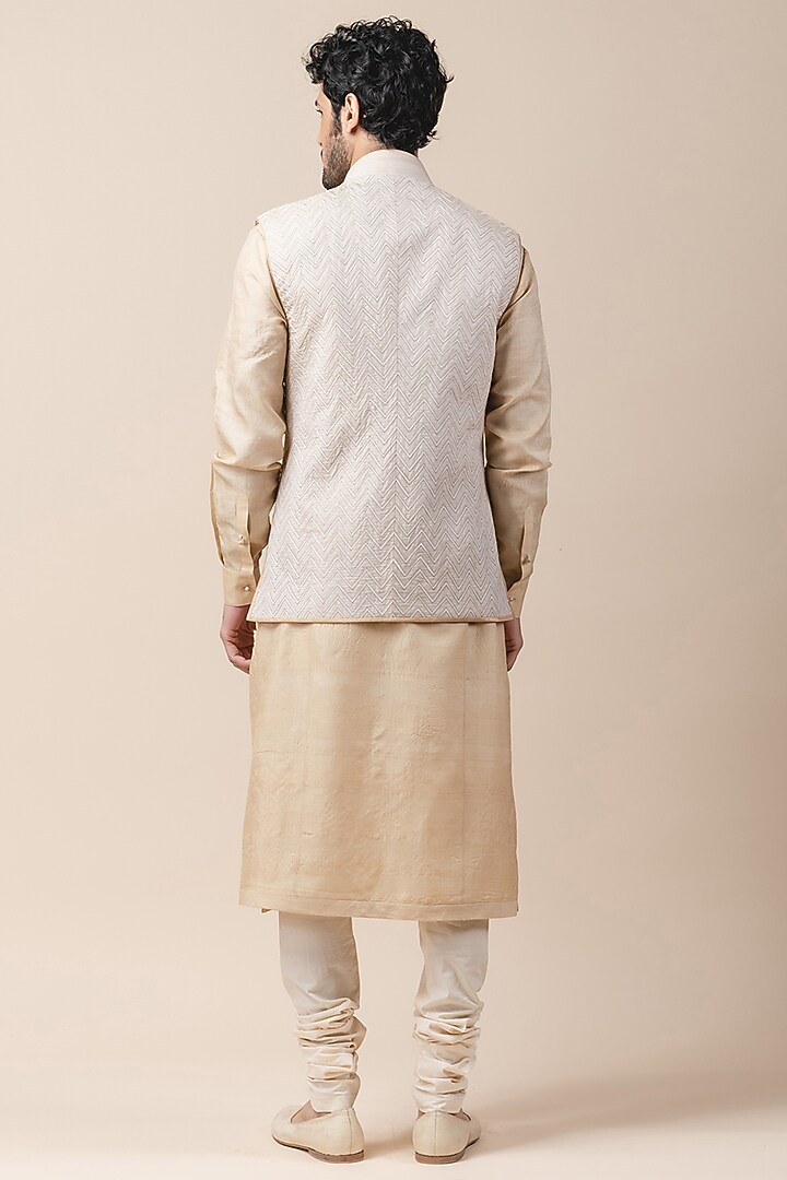 Ivory-Golden Boski Fabric Embroidered Bundi Jacket by Tarun Tahiliani ...