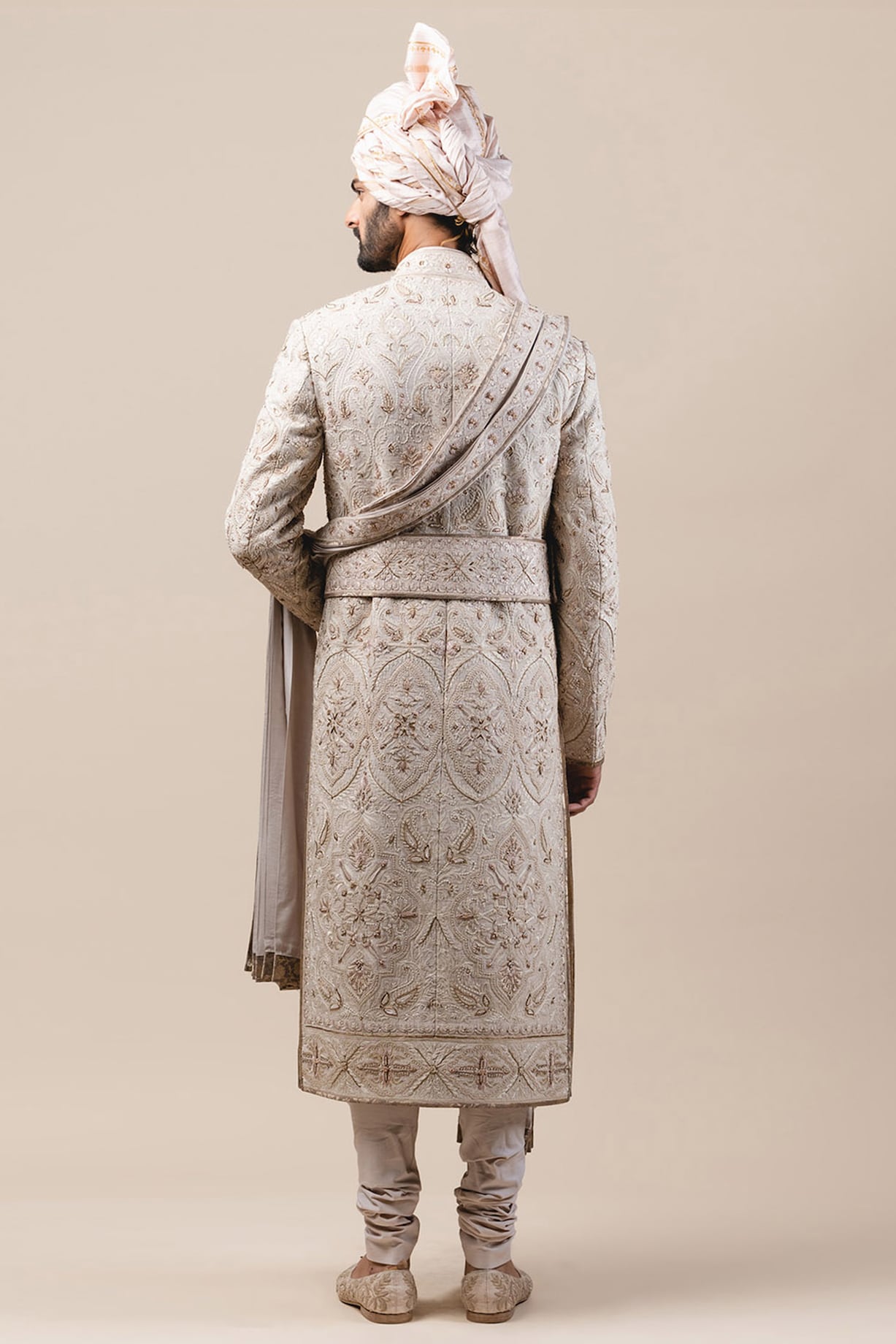 Ivory Embroidered Groom Sherwani Set With Safa by Tarun Tahiliani Men ...