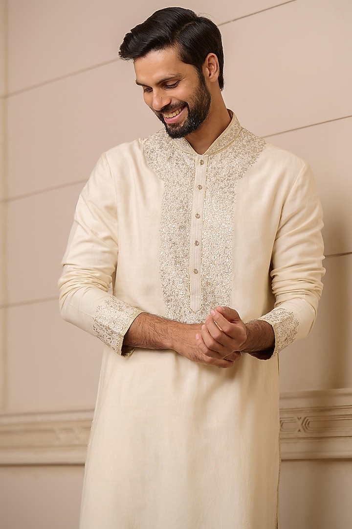Buy Tarun Tahiliani Men Ivory Spun Silk Embroidered Kurta Set at Pernia ... Buy Tarun Tahiliani Men Ivory Spun Silk Embroidered Kurta Set at Pernia ...