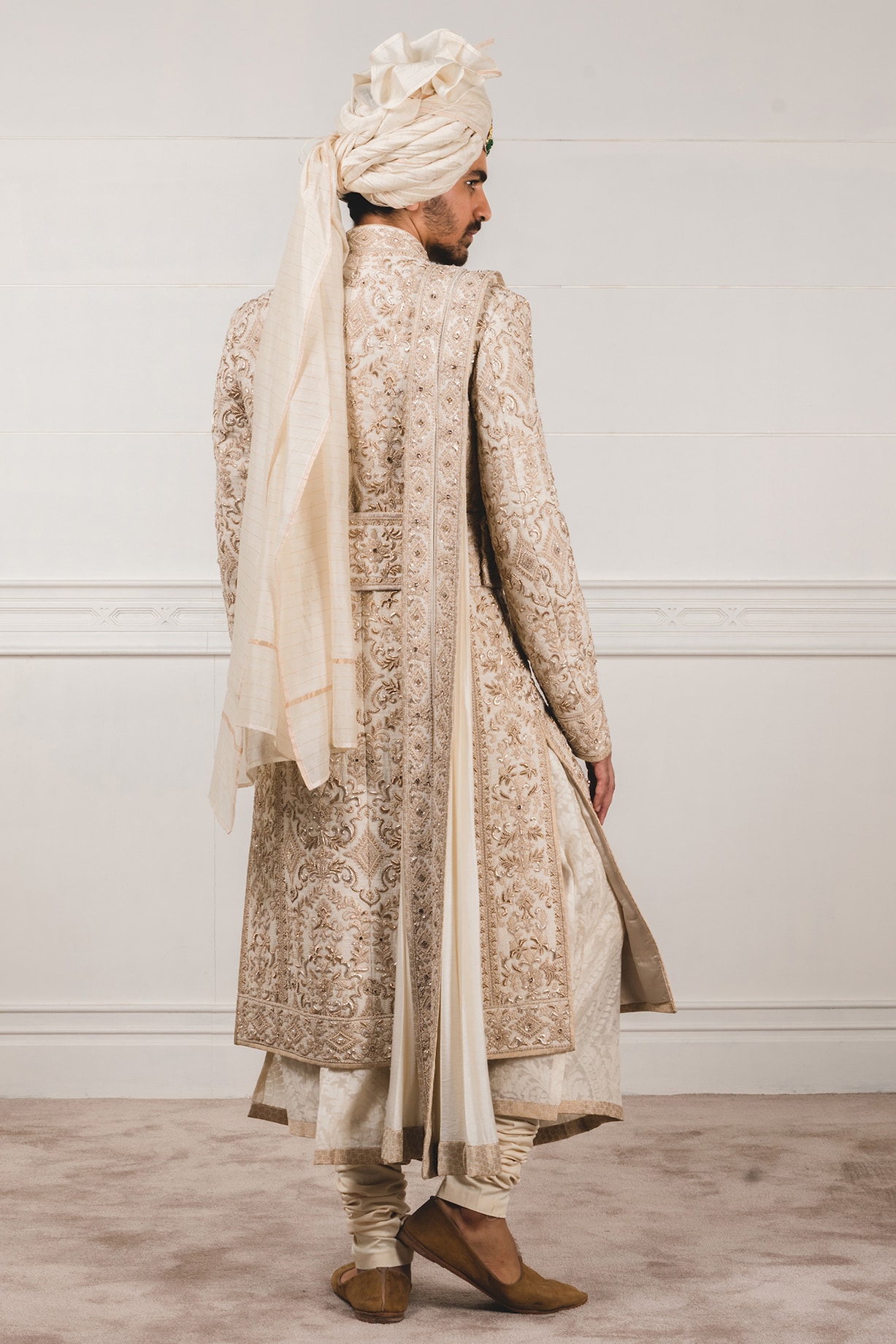 Ivory Embroidered & Printed Sherwani Set Design by Tarun Tahiliani Men ...